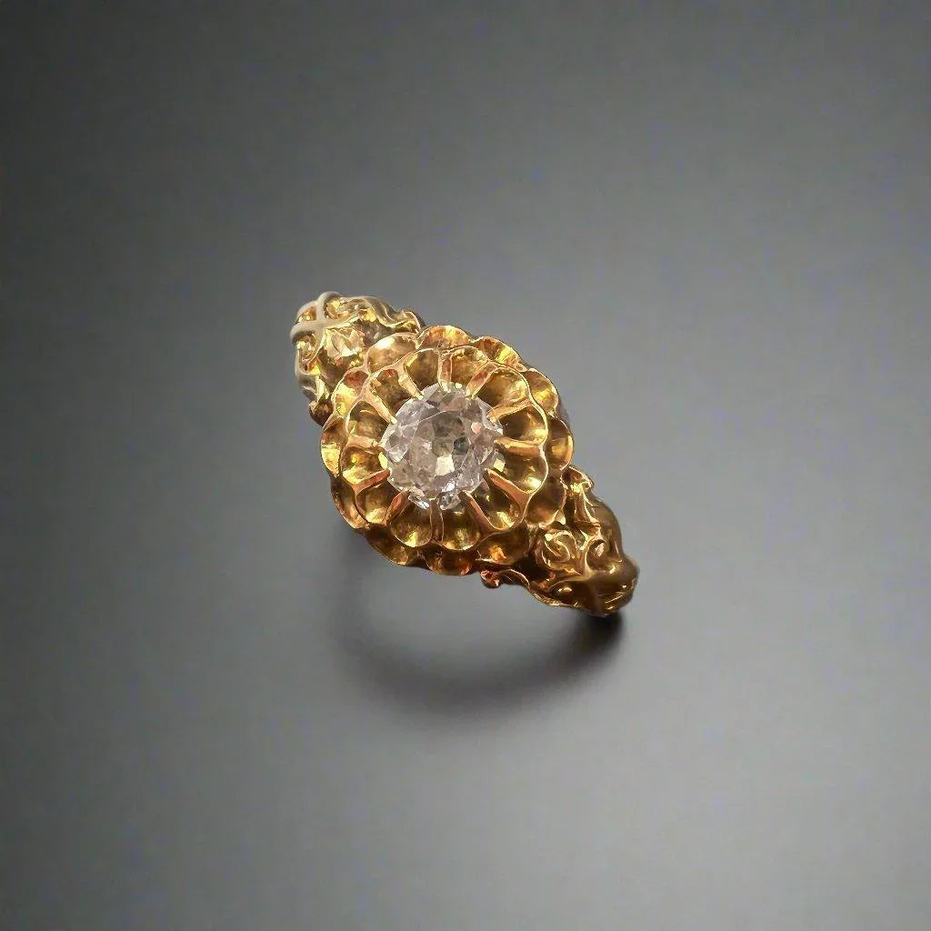 Reserved for M - Victorian era 18K gold floral diamond ring